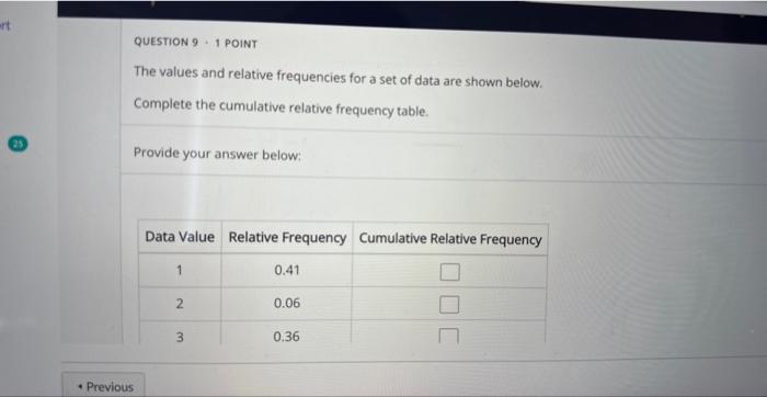 Solved The values and relative frequencies for a set of data | Chegg.com