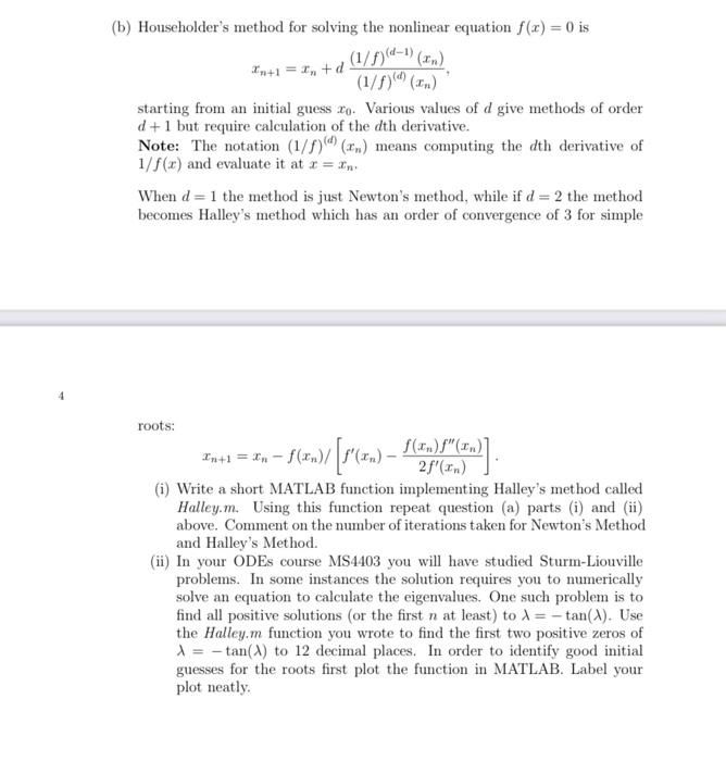 Solved b) Householder's method for solving the nonlinear | Chegg.com