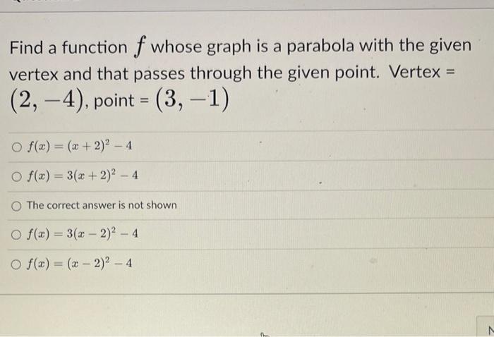 Solved Find A Function F Whose Graph Is A Parabola With The