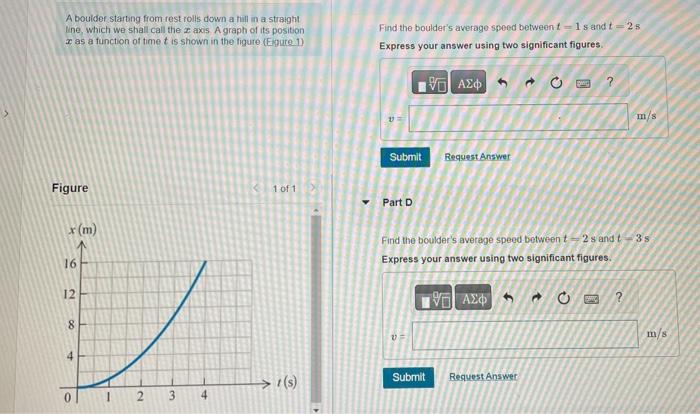 Solved A boulder starting from rest rolls down a hill in a | Chegg.com