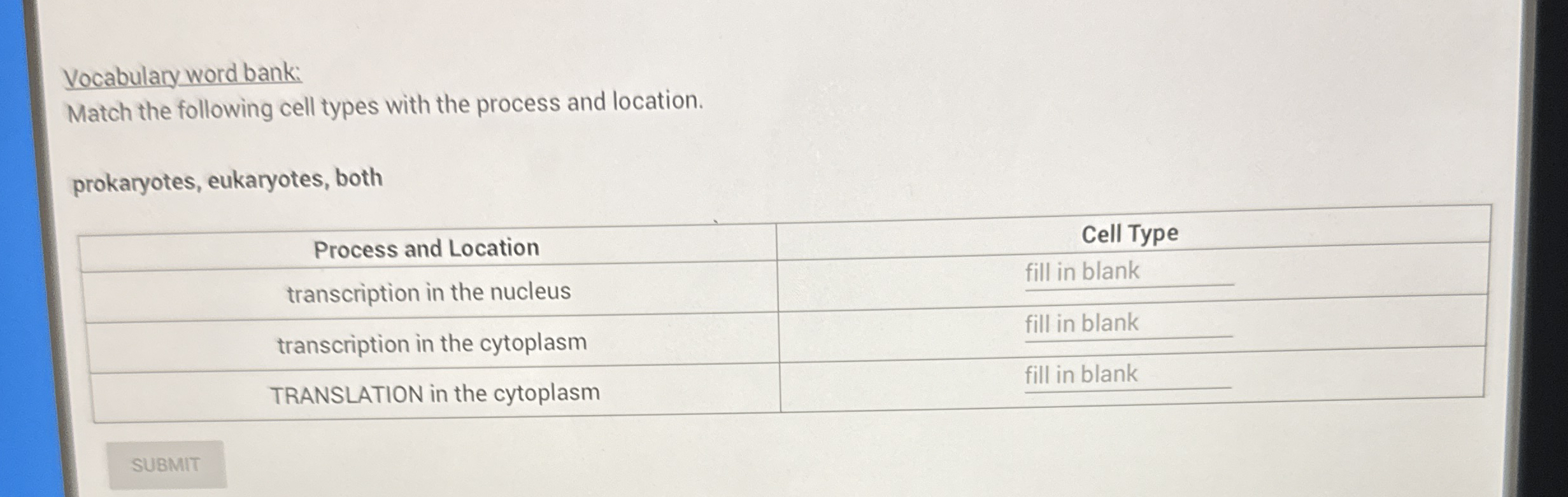 Solved Vocabulary word bank:Match the following cell types | Chegg.com