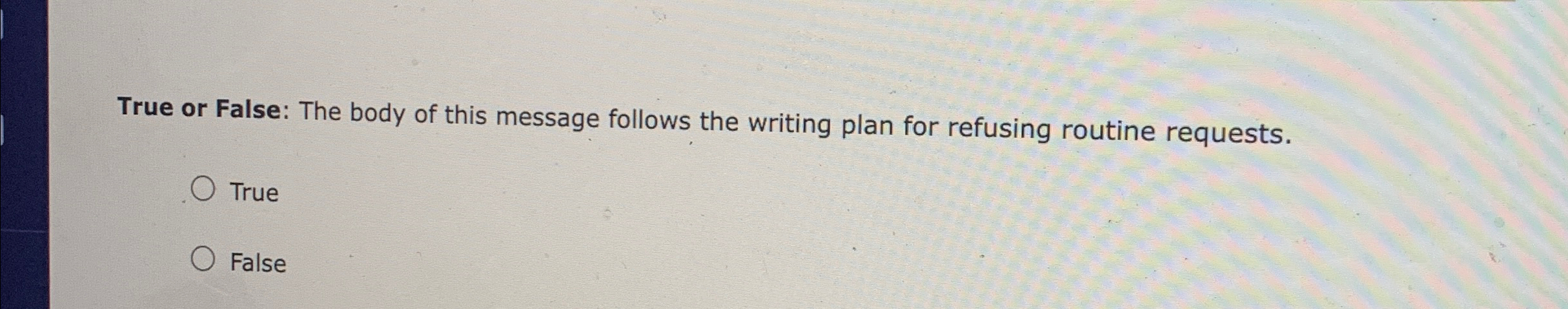 Solved True or False: The body of this message follows the | Chegg.com