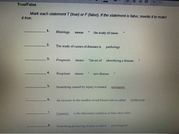 Solved True False Mark each statement T (true) or F (false). | Chegg.com