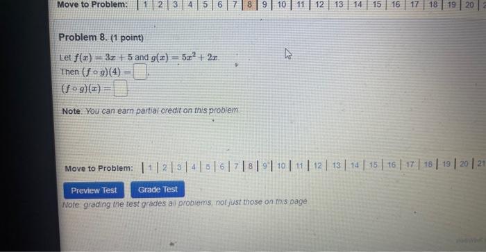 Solved Let f(x)=3x+5 and g(x)=5x2+2x Then (f∘g)(4)= | Chegg.com