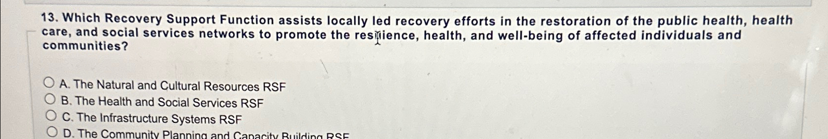 Solved Which Recovery Support Function assists locally led | Chegg.com