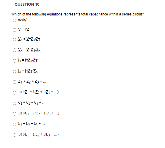Solved QUESTION 10Which of the following equations | Chegg.com