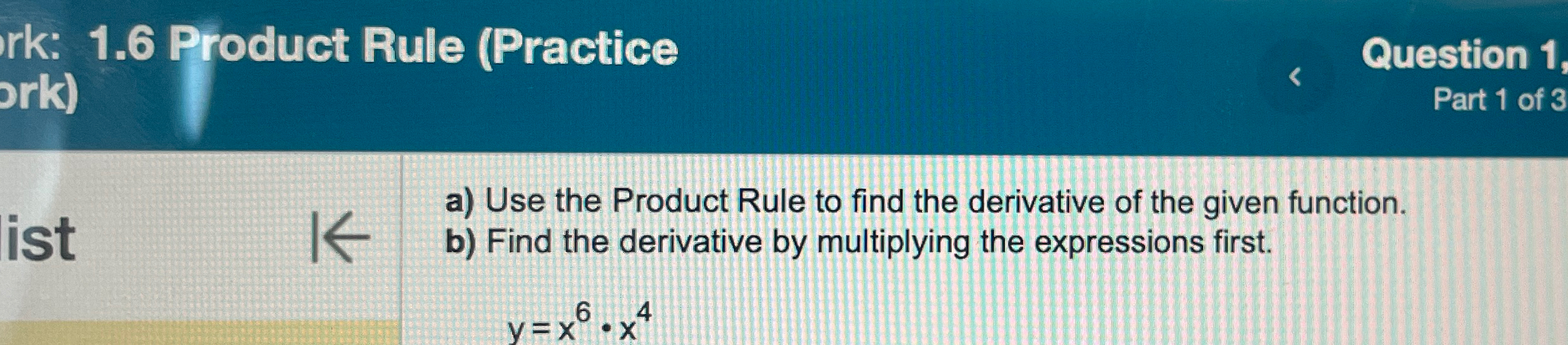 Solved 1.6 ﻿Product Rule (PracticeQuestion 1,Part 1 ﻿of 3a) | Chegg.com