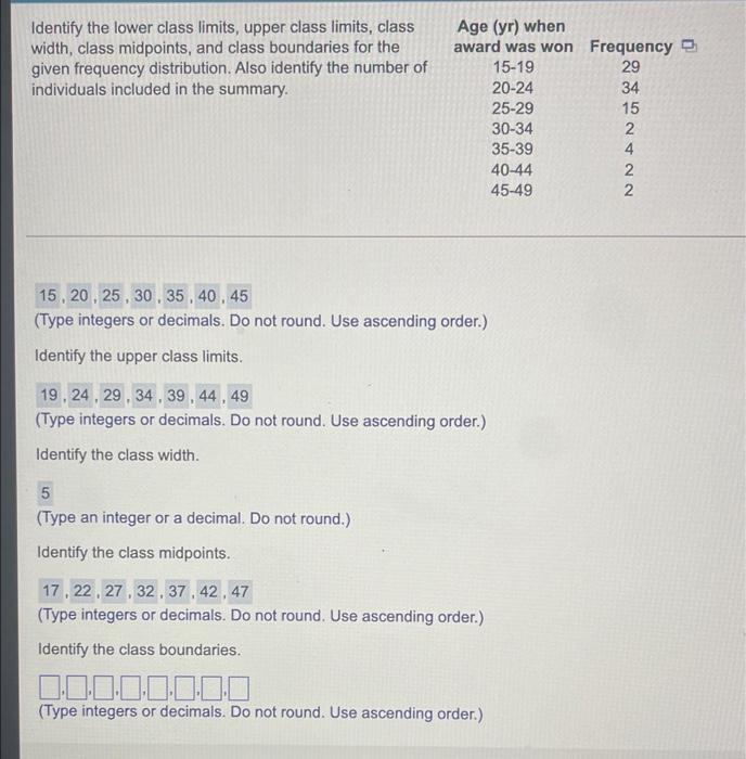 Solved Identify The Lower Class Limits Upper Class Limits Chegg