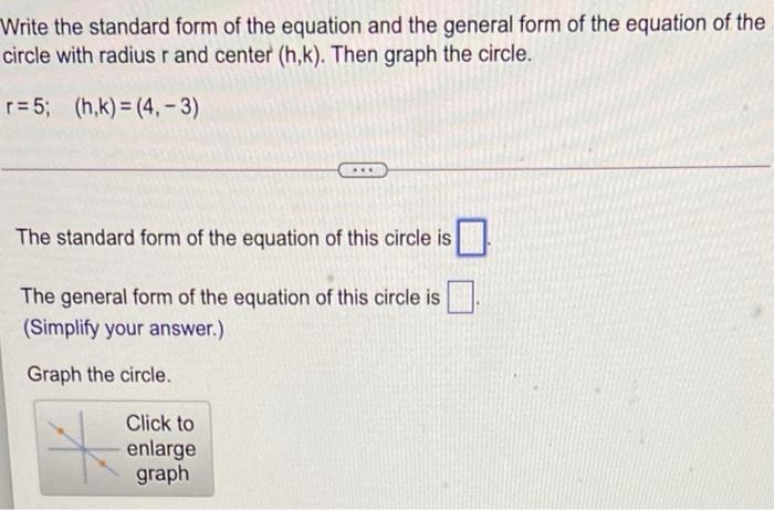 Solved Write the standard form of the equation and the | Chegg.com