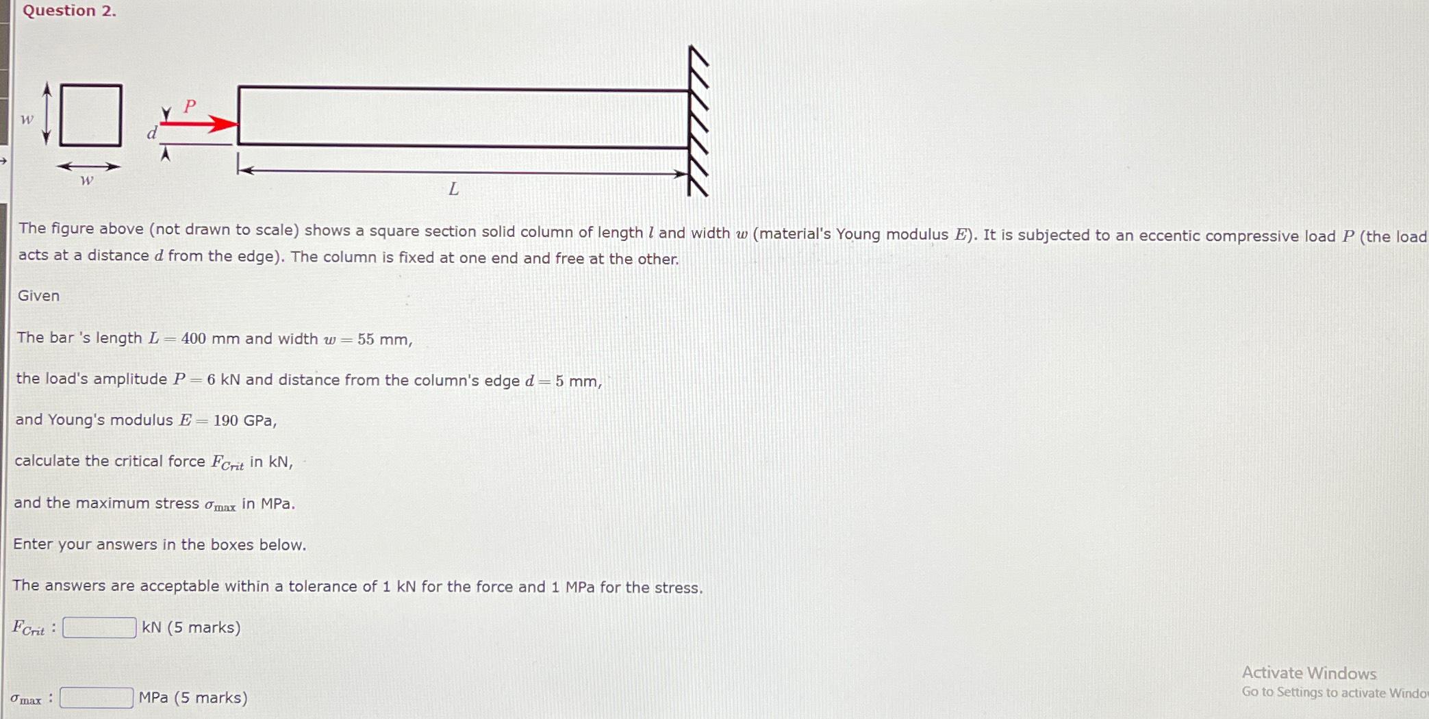 Solved acts at a distance d ﻿from the edge). ﻿The column is | Chegg.com