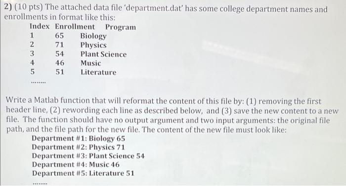 Solved 2) (10 pts) The attached data file 'department.dat' | Chegg.com