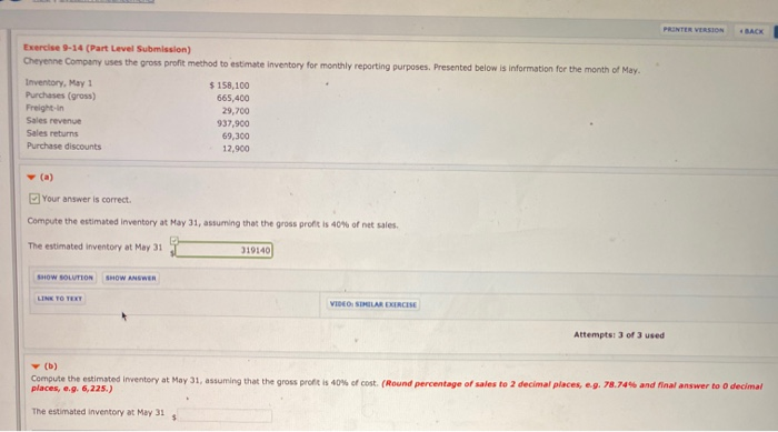 Solved Exercise 9-14 (Part Level Submission) Cheyenne | Chegg.com