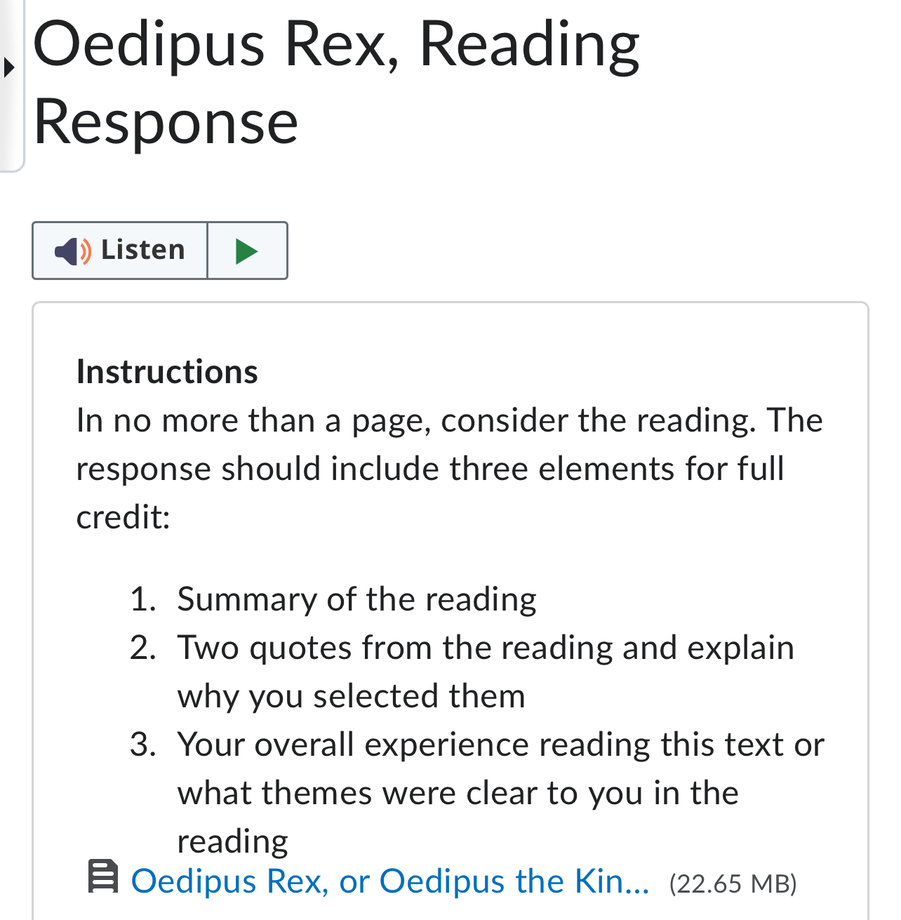 Solved Oedipus Rex, Reading ResponseInstructionsIn no more | Chegg.com