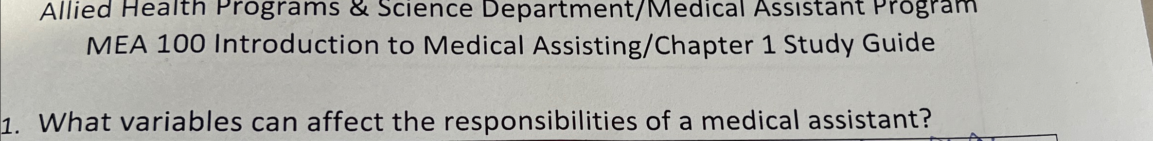 Solved Allied Health Programs & Science Department/Medical | Chegg.com