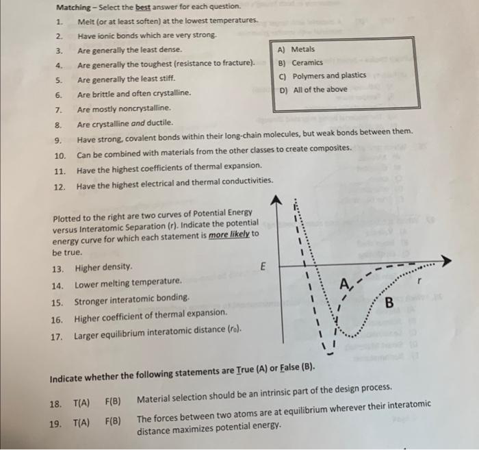 Solved Matching - Select the best answer for each question. | Chegg.com
