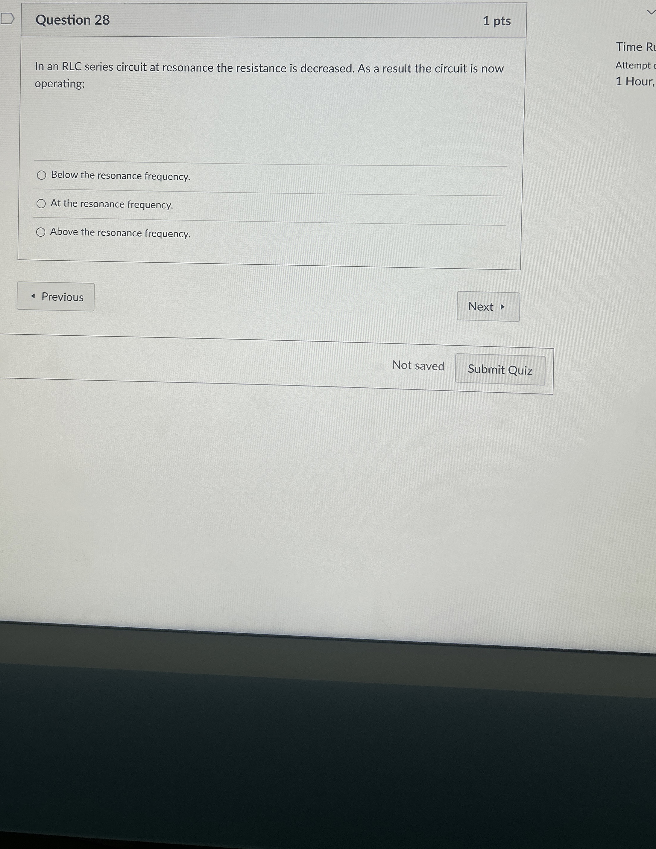Solved Question 281 ﻿ptsIn an RLC series circuit at | Chegg.com