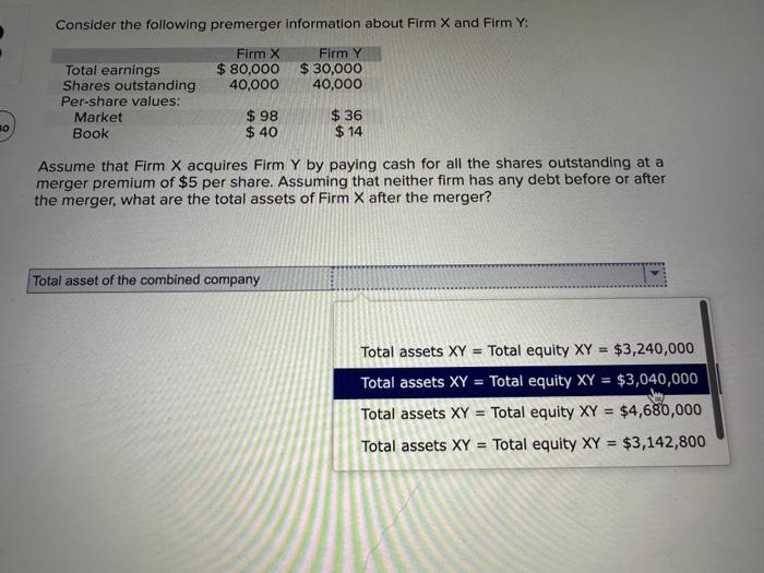 Solved Consider the following premerger information about | Chegg.com