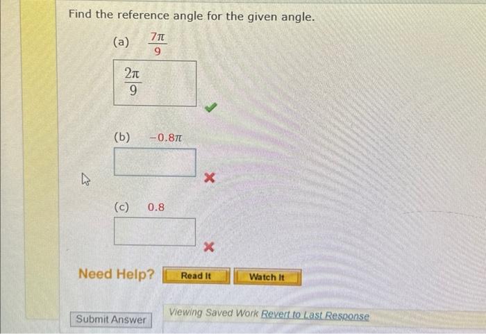 Solved Find the reference angle for the given angle. (a) 97π | Chegg.com