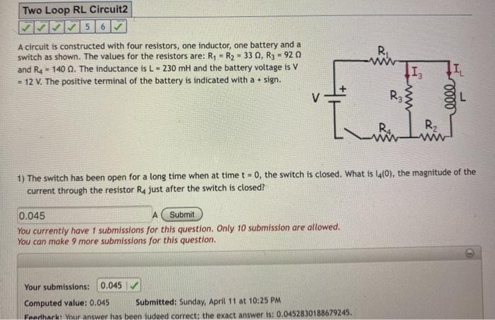 Solved Two Loop RL Circuit2 RI A circuit is constructed with | Chegg.com