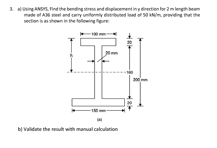 a) ﻿Using ANSYS, Find the bending stress and | Chegg.com