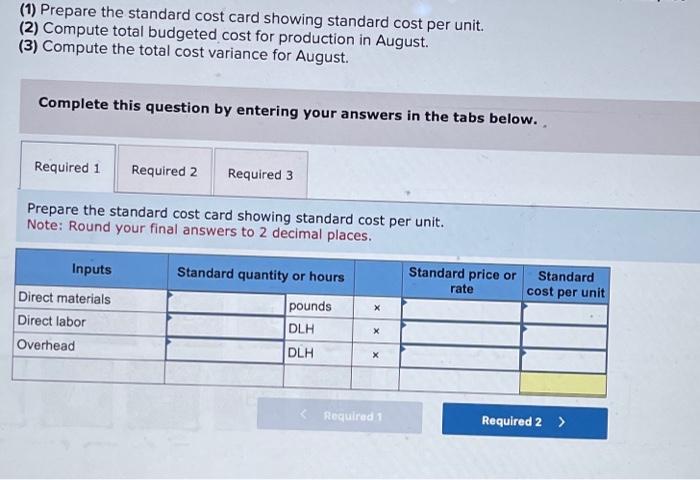 Solved prepare the standard cost card showing standard cost | Chegg.com