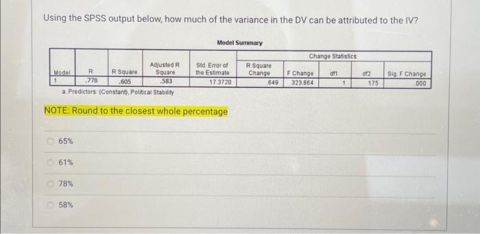 Solved Using the SPSS output below, how much of the variance | Chegg.com