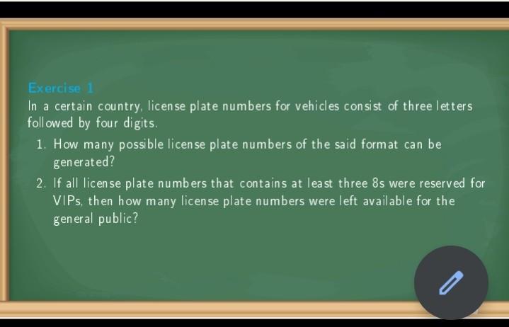 Solved Exercise 1 In a certain country, license plate | Chegg.com