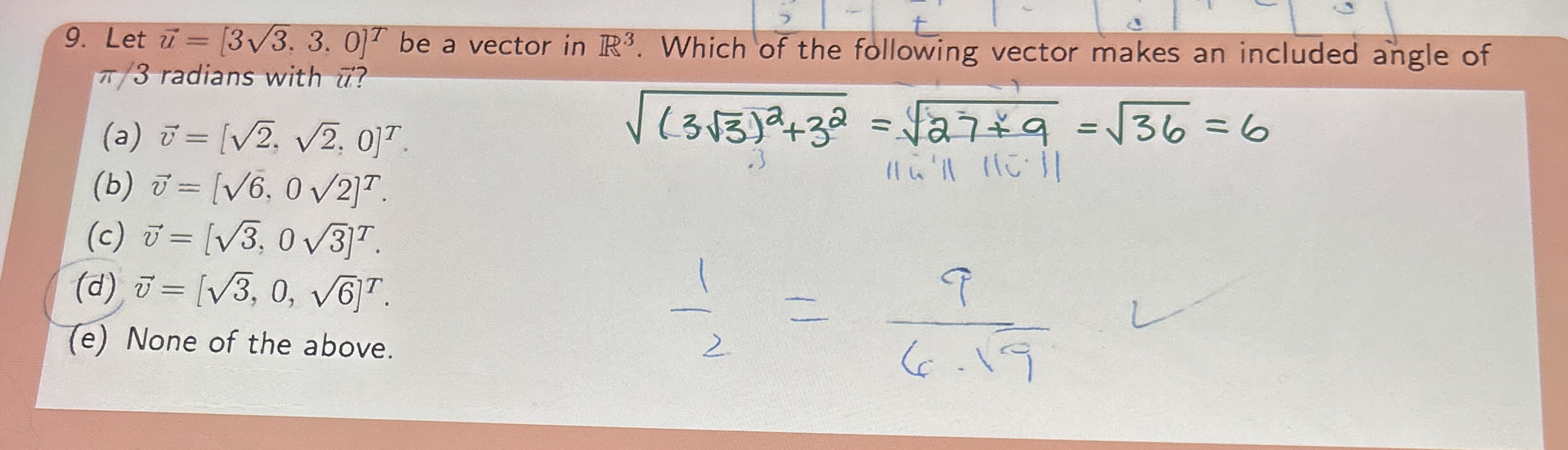 Solved Let vec(u)=[332,3.0]T ﻿be a vector in R3. ﻿Which of | Chegg.com