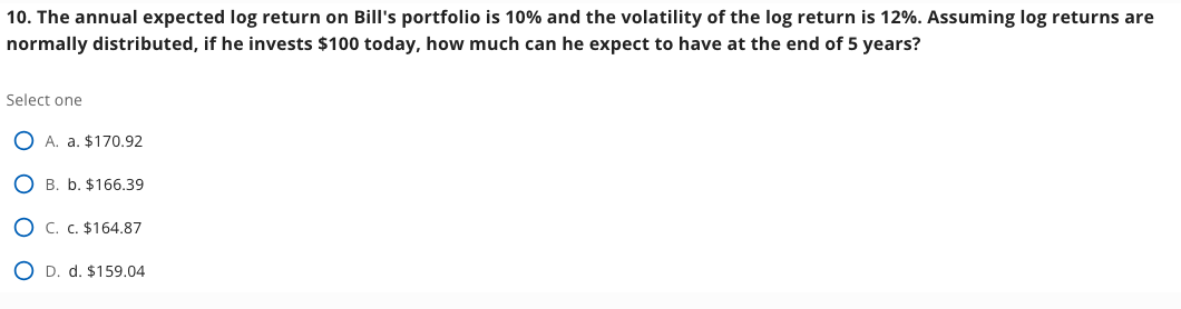 Solved the annual expected log return on bill's portfolio is | Chegg.com