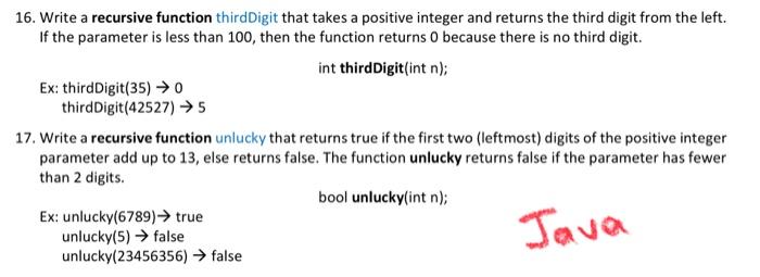 Solved 16. Write a recursive function thirdDigit that takes | Chegg.com