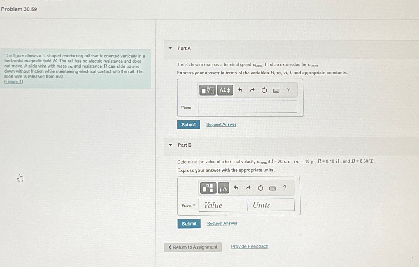 Solved Problem 30.59The figure shows a U-shaped conducting | Chegg.com