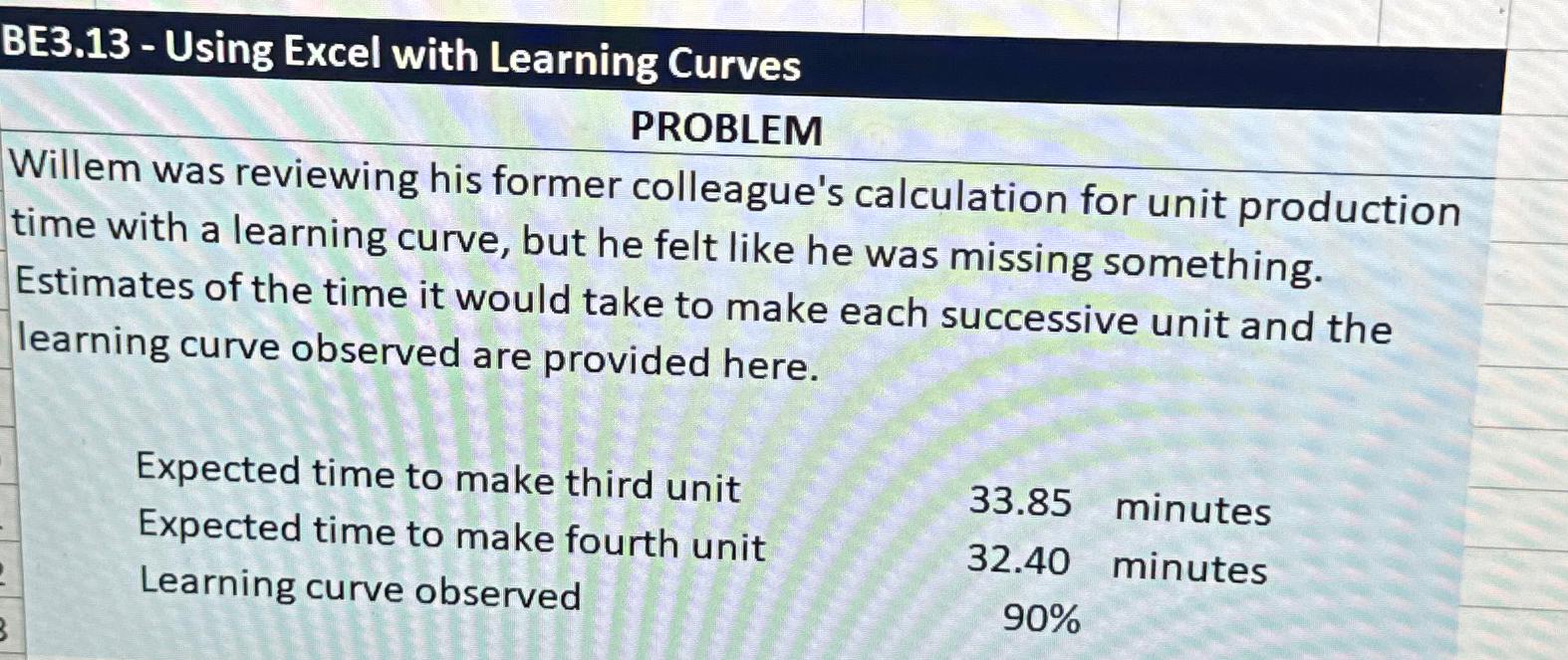 Solved BE3.13 - ﻿Using Excel with Learning | Chegg.com