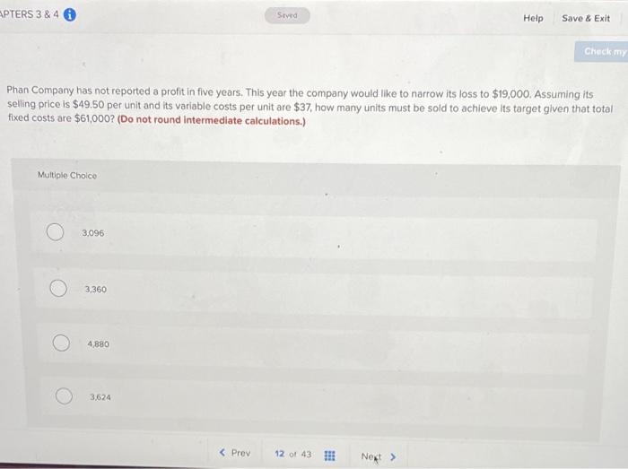 Solved PTERS 3 & 4 Saved Help Save & Exit Check my Phan | Chegg.com