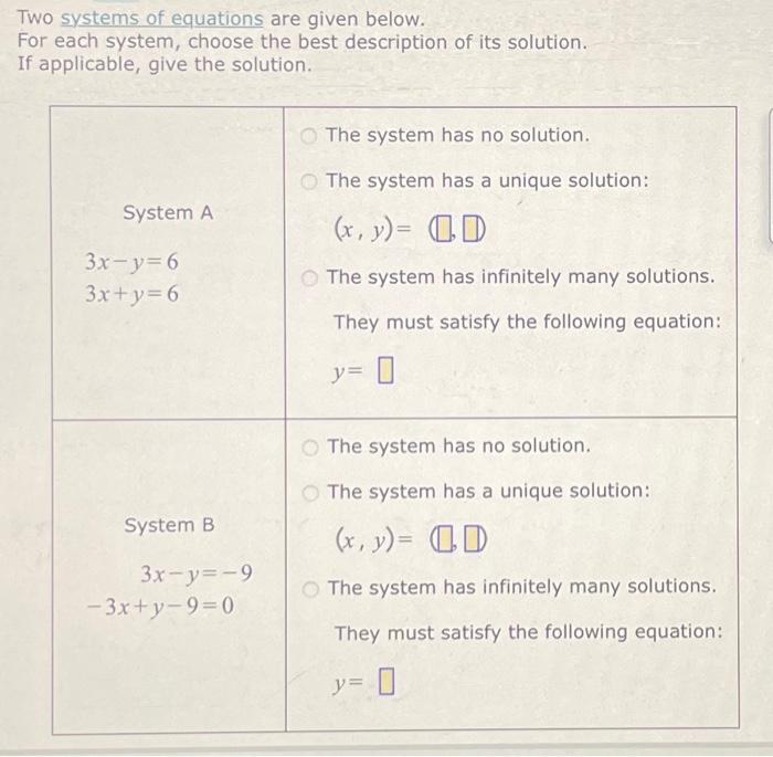 Solved Two systems of equations are given below. For each | Chegg.com