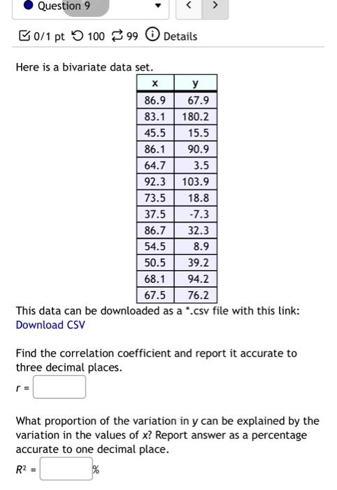 Solved Here is a bivariate data set. This data can be | Chegg.com