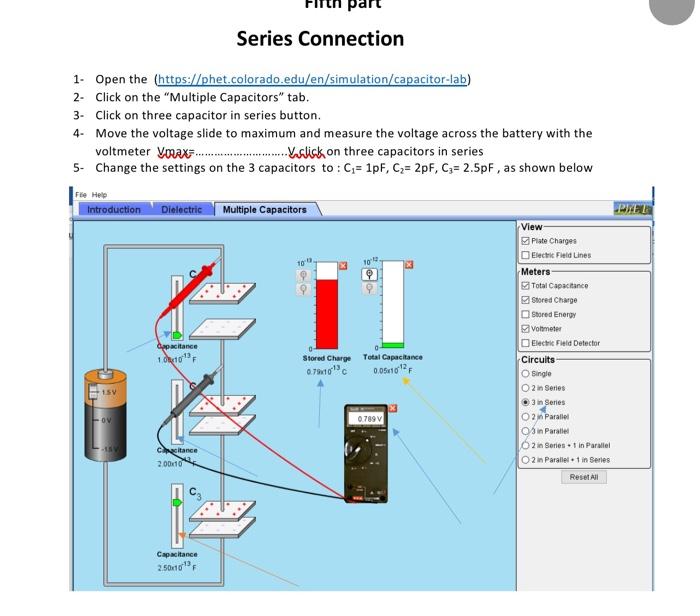 6- Now measure the voltage across each capacitor. V1= | Chegg.com