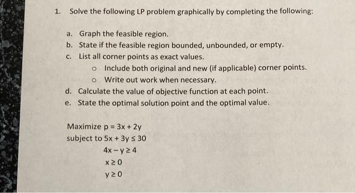Solved 1. Solve the following LP problem graphically by | Chegg.com