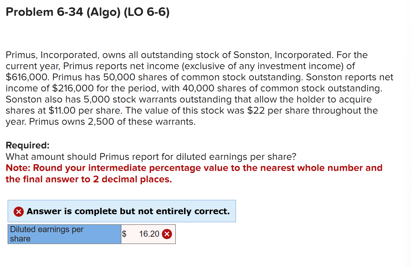 Solved Problem 6-34 (Algo) (LO 6-6)Primus, Incorporated, | Chegg.com