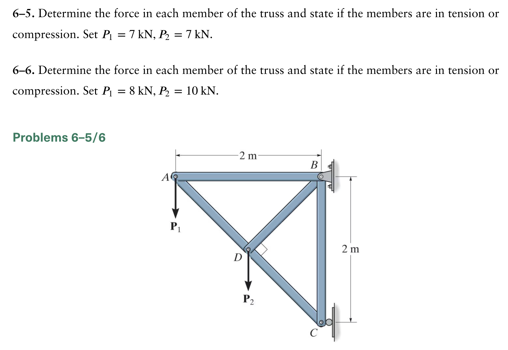 6-5. ﻿Determine the force in ﻿each member of ﻿the | Chegg.com