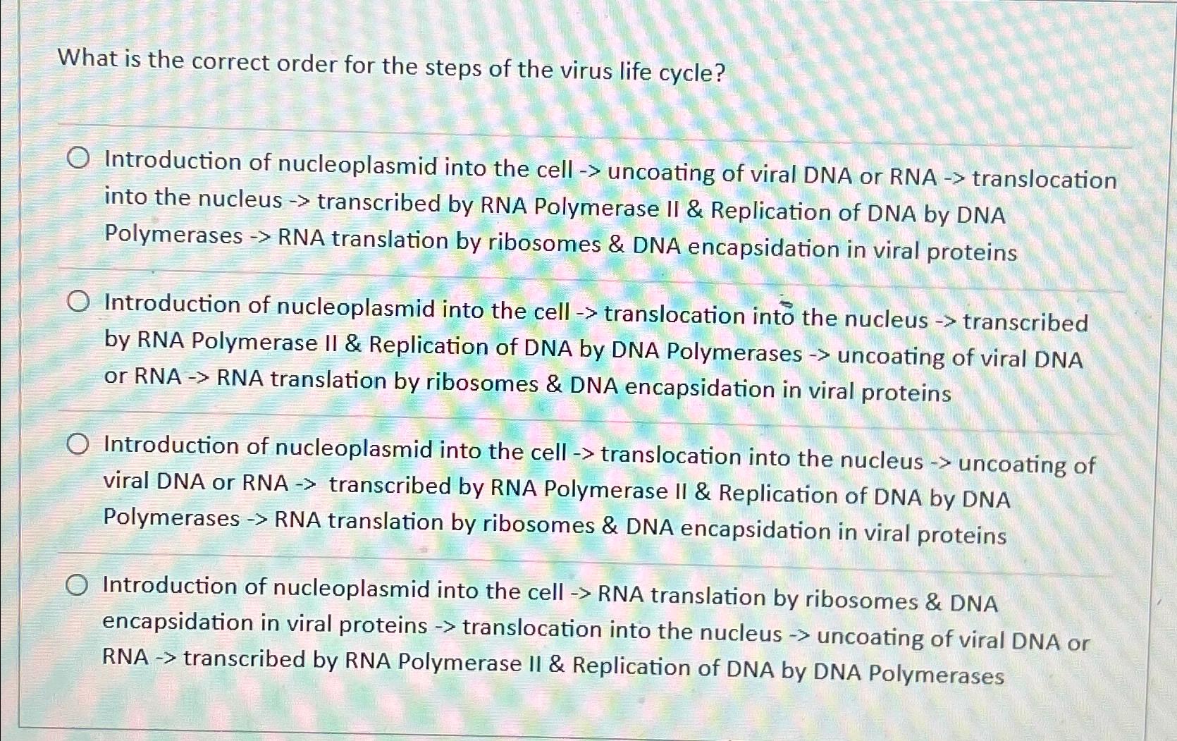 Solved What is the correct order for the steps of the virus | Chegg.com