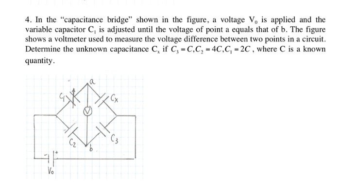 Solved 4. In the "capacitance bridge" shown in the figure, a | Chegg.com