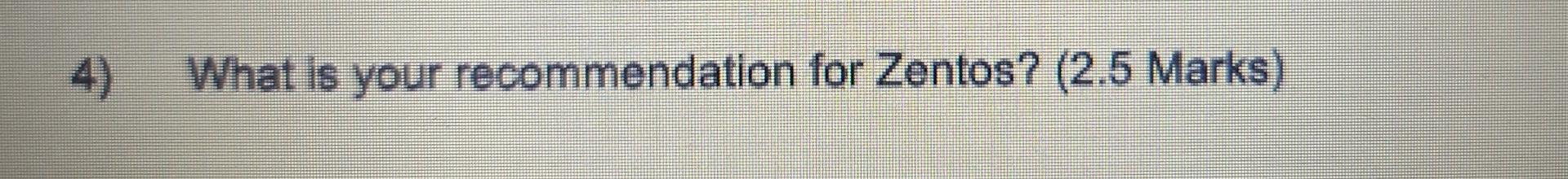 Solved 4) What is your recommendation for Zentos? (2.5 | Chegg.com