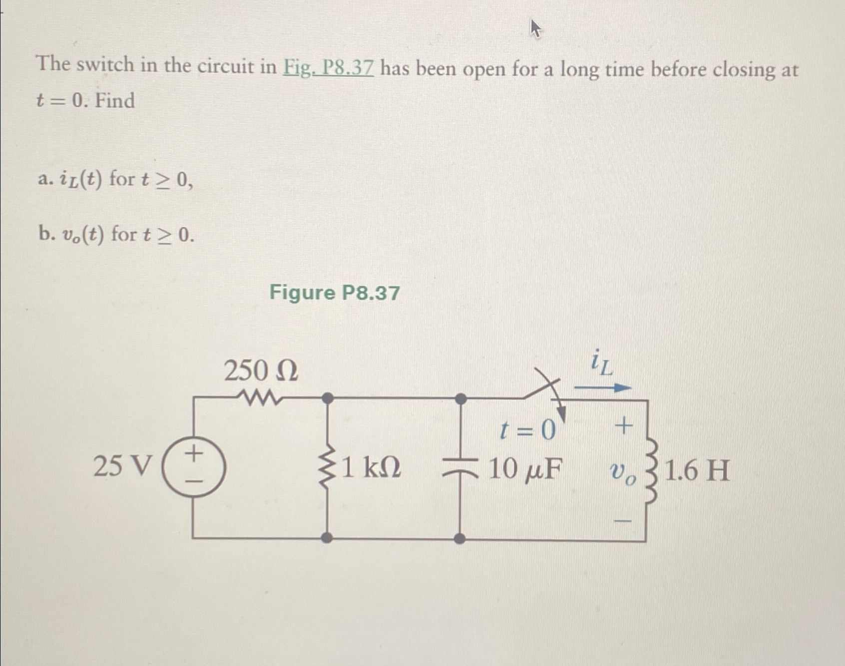 Solved The switch in the circuit in Fig. P8.37 ﻿has been | Chegg.com