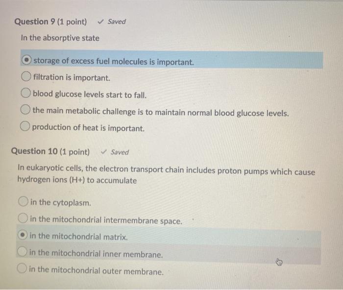Solved Saved Question 9 (1 point) In the absorptive state | Chegg.com
