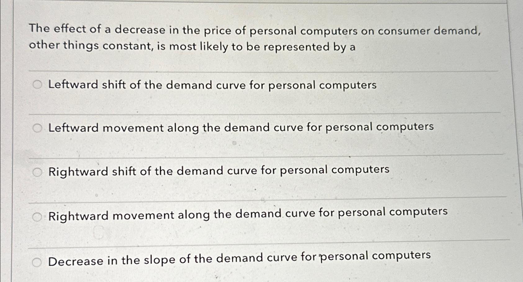 Solved The effect of a decrease in the price of personal | Chegg.com