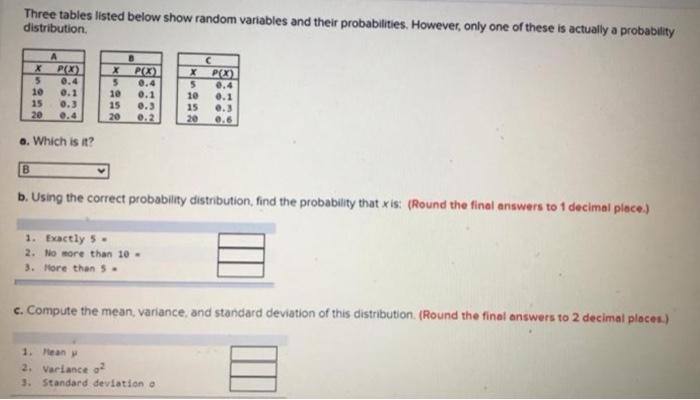 Solved Three tables listed below show random variables and | Chegg.com