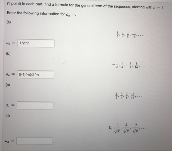 Solved (1 point) In each part, find a formula for the | Chegg.com