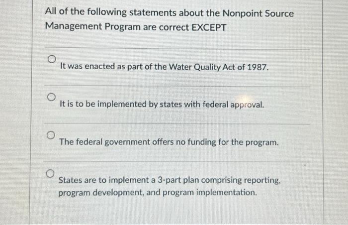 Solved All of the following statements about the Nonpoint | Chegg.com