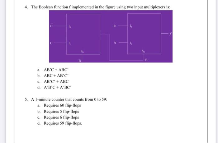 Solved 4. The Boolean function f implemented in the figure | Chegg.com