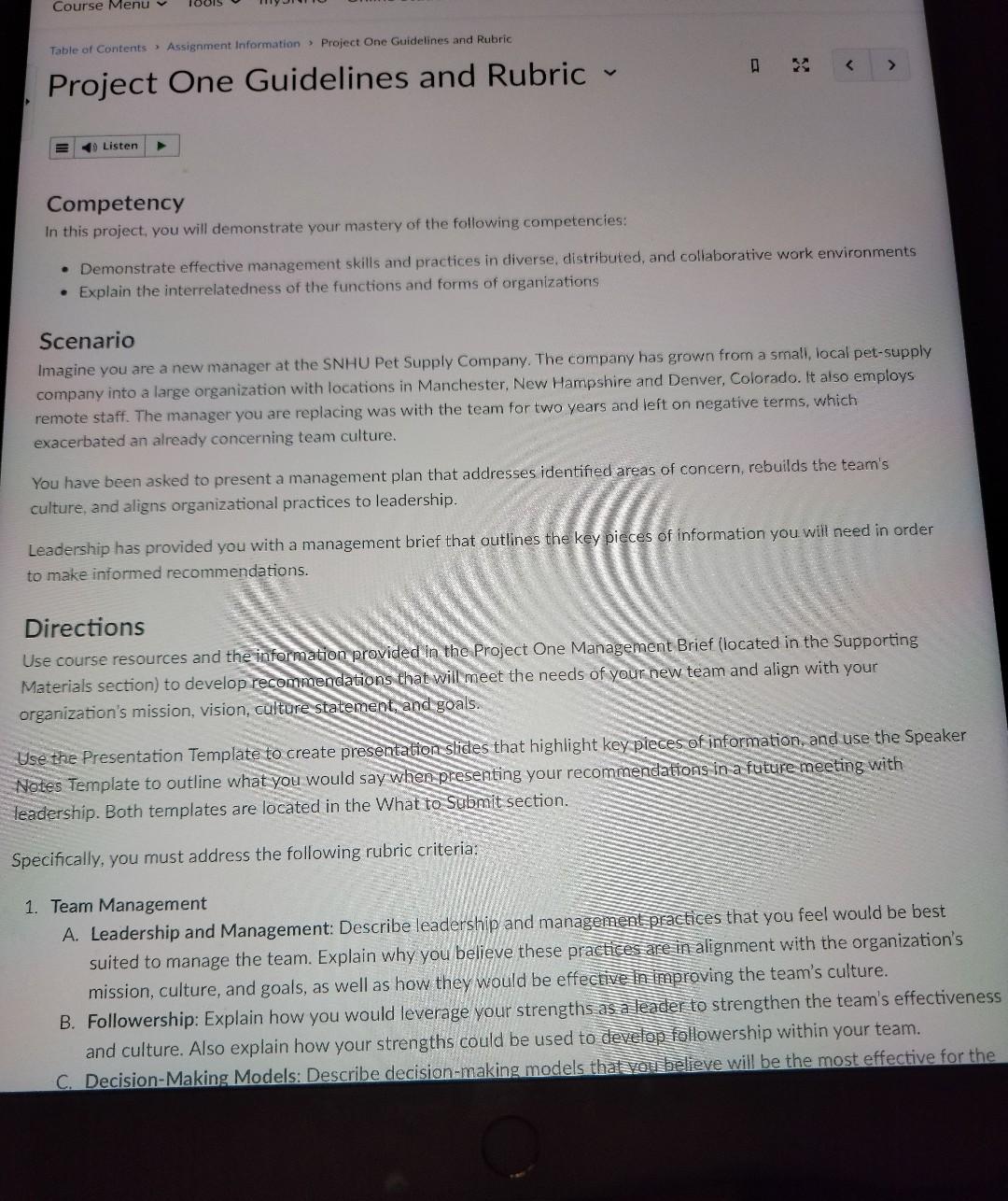Solved Project One Guidelines and Rubric Competency In | Chegg.com